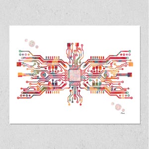 Computer Board Print Information Technology Watercolor Circuit Board ...