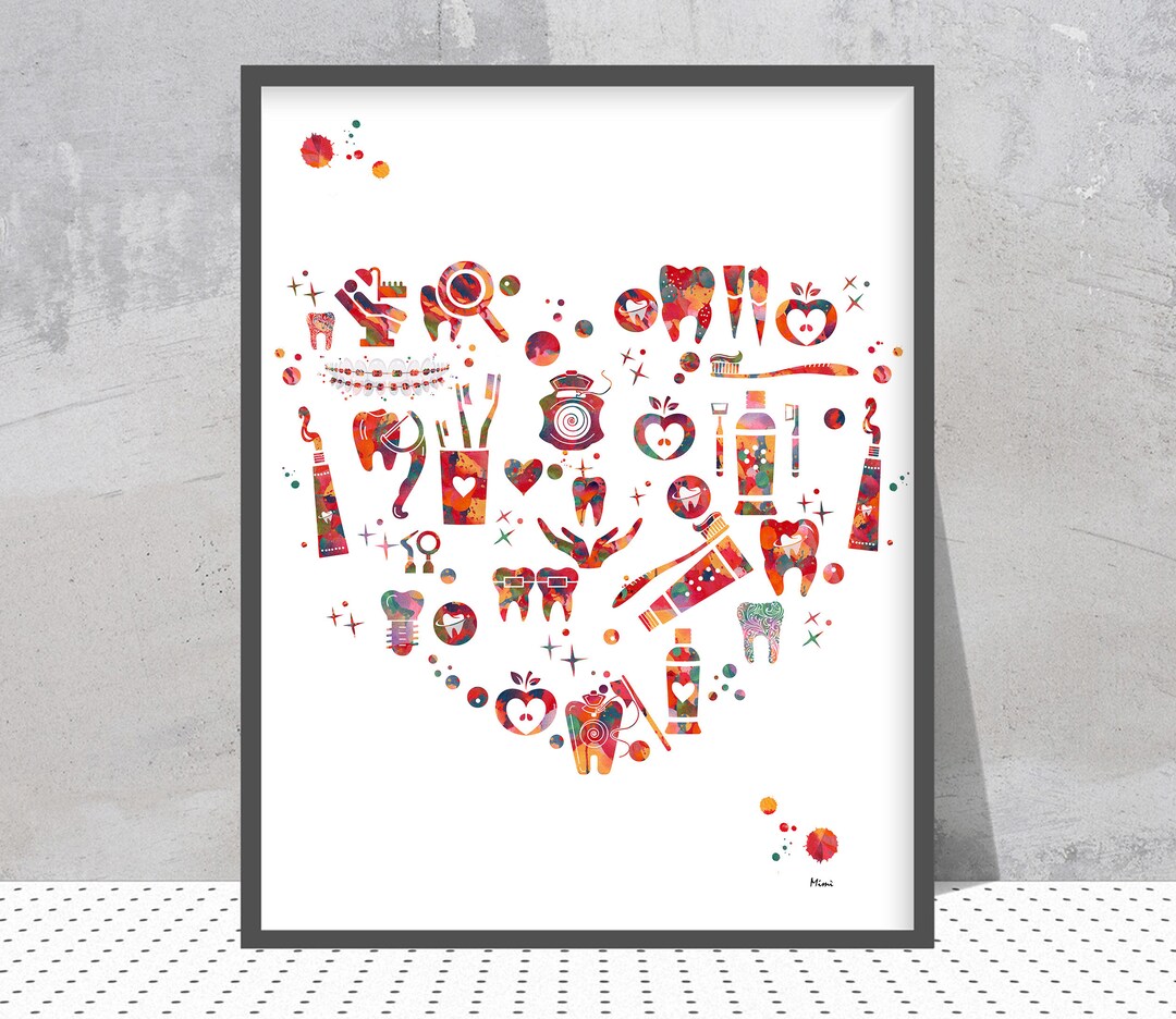 Dentist Profession Print Dental Heart Poster Oral Health Symbol Poster ...