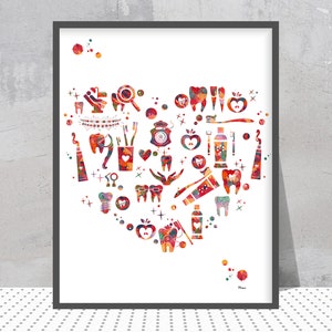 Dentist Profession Print Dental Heart Poster Oral Health Symbol Poster ...