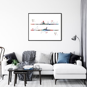 Rowing Watercolor Print Canoe Kayak Poster Female Solo Rower ...