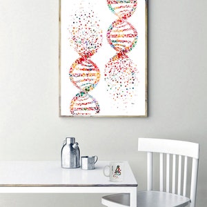 DNA Molecule Art Print Dna Double Helix Genetic Watercolor Print Dna ...