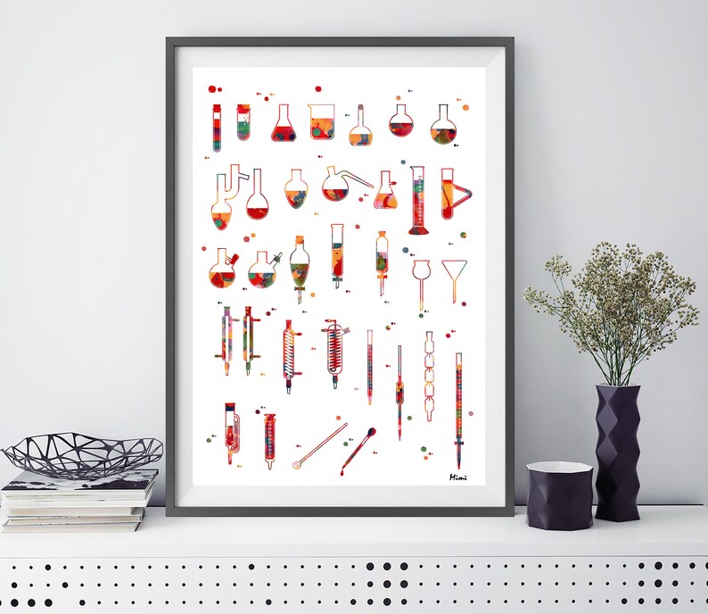 Chemical Tools Watercolor Print Chemistry Lab Glassware | Etsy