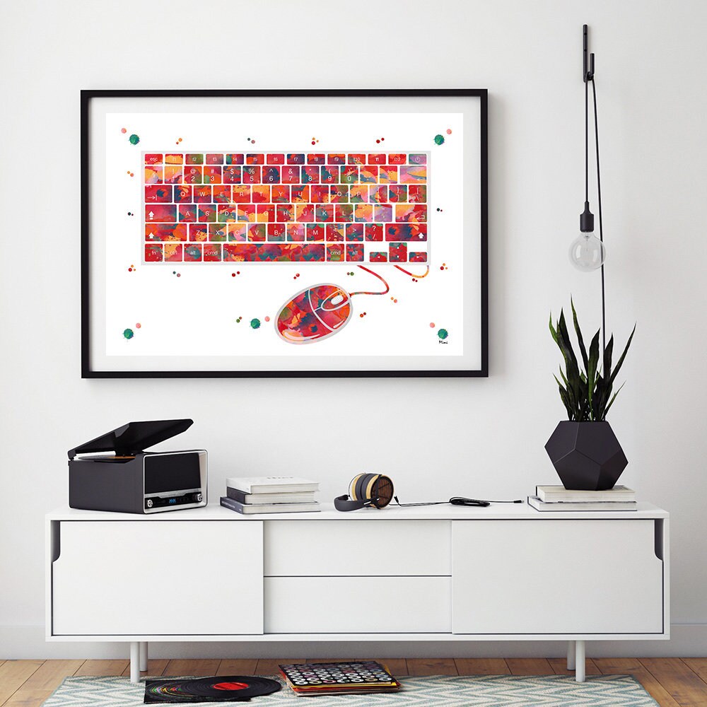 Computer Keyboard Watercolor Print Hi-tech Print Computer - Etsy