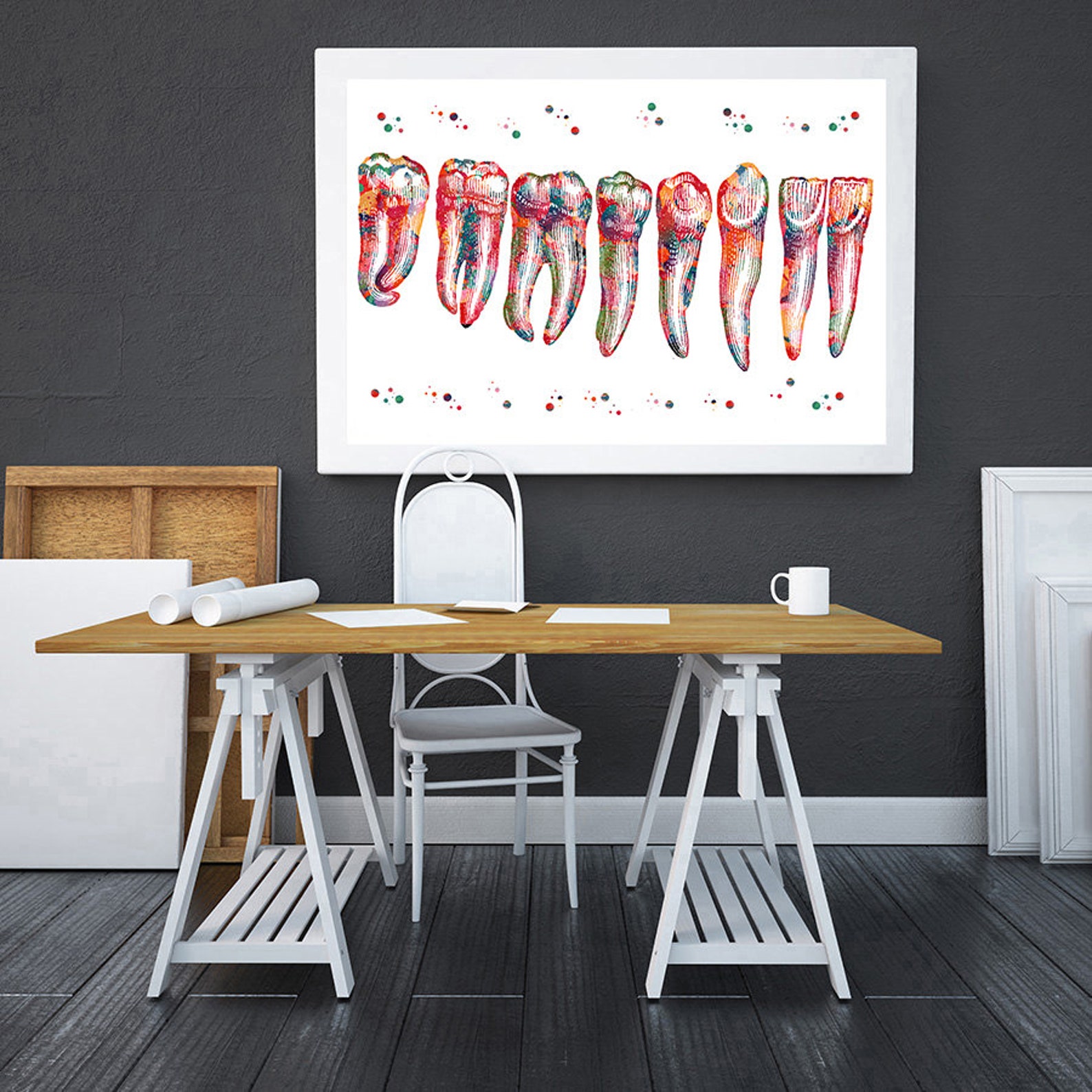Dental Art Print Teeth Anatomy Art Teeth Row Watercolor | Etsy