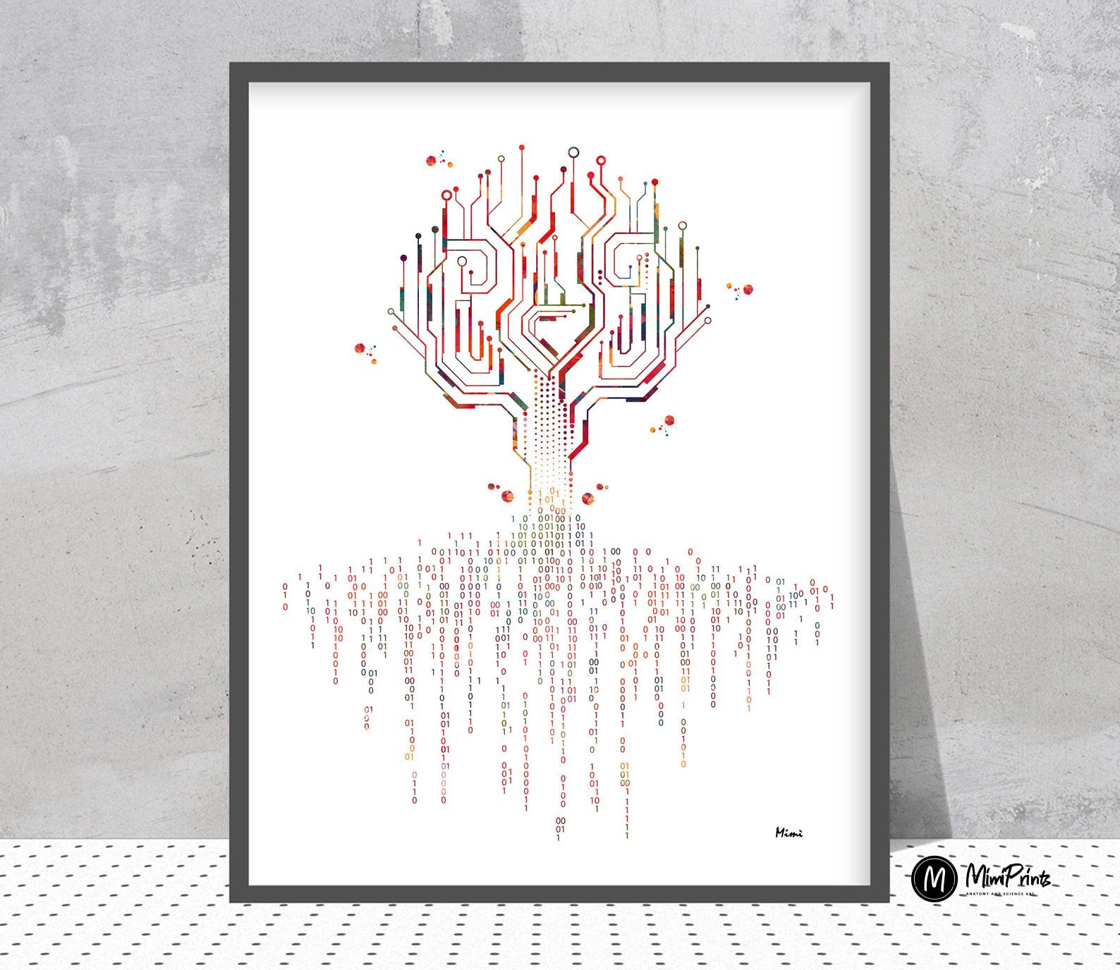 Abstract Tree With Binary Code Roots Watercolor Print Computer - Etsy