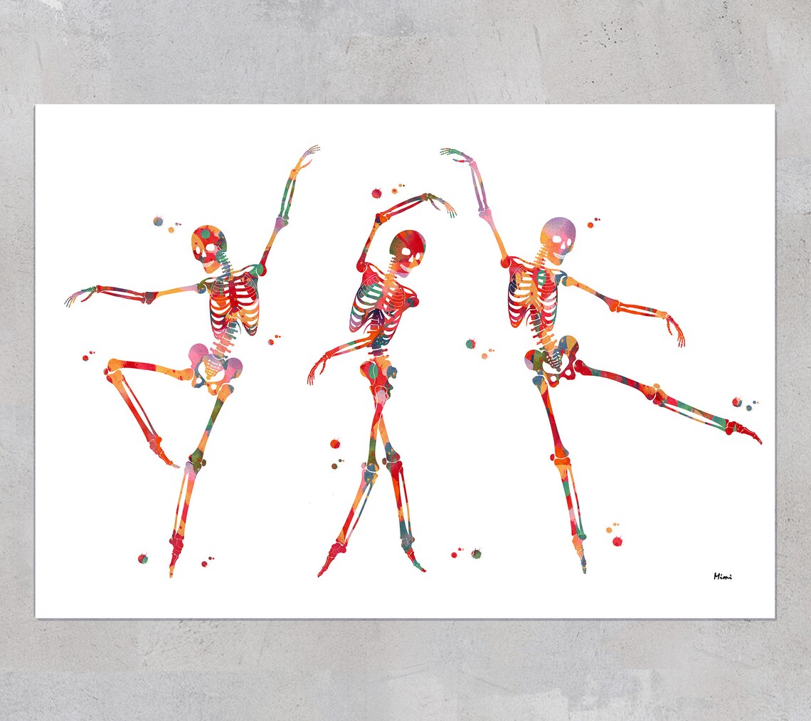 Dancing Skeletons Watercolor Print, Anatomy Ballet Art - Etsy