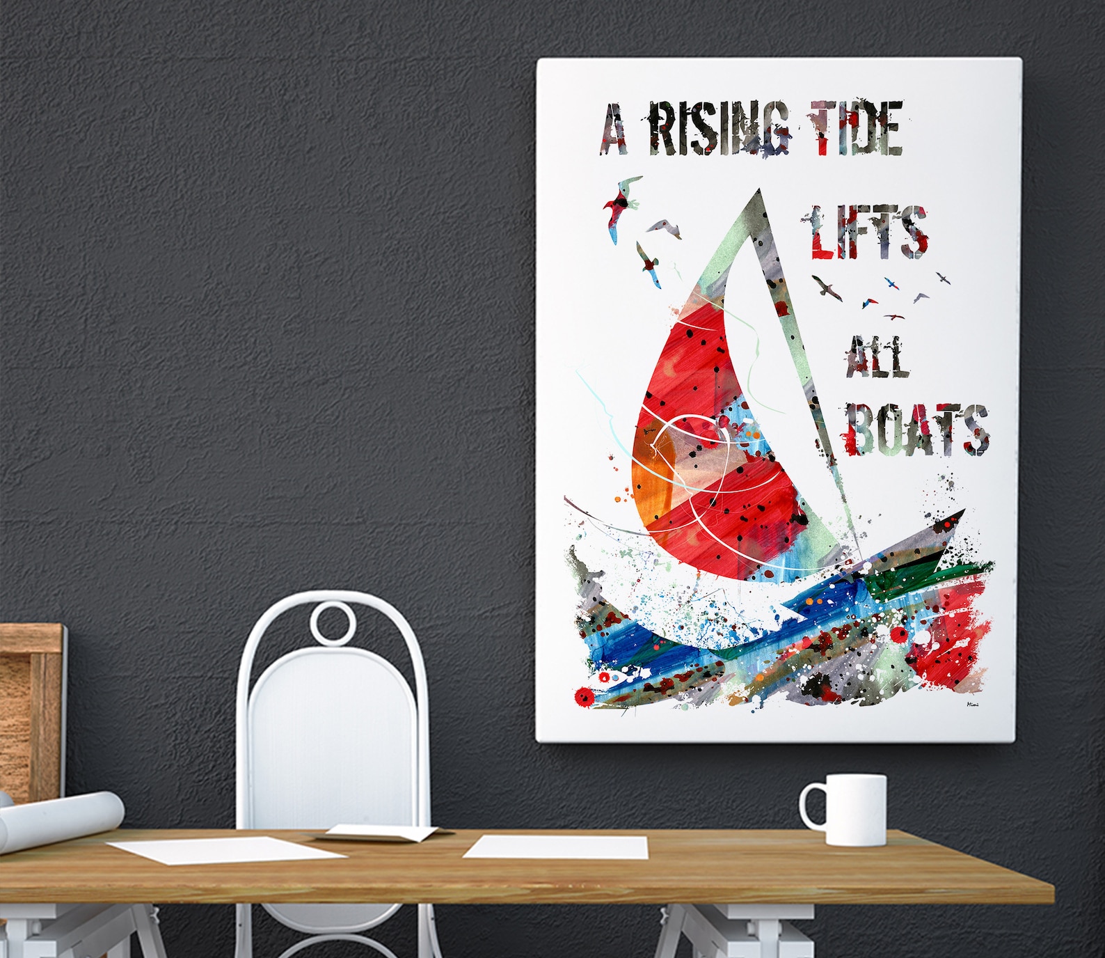 A Rising Tide Lifts All Boats Print, A Rising Tide Quote Watercolor ...