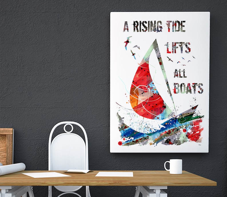 A Rising Tide Lifts All Boats Print, A Rising Tide Quote Watercolor ...