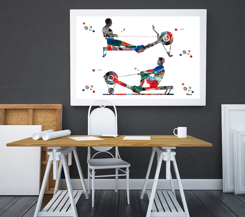 Rowing Art Print Indoor Rowing Poster Male Rower Training on | Etsy
