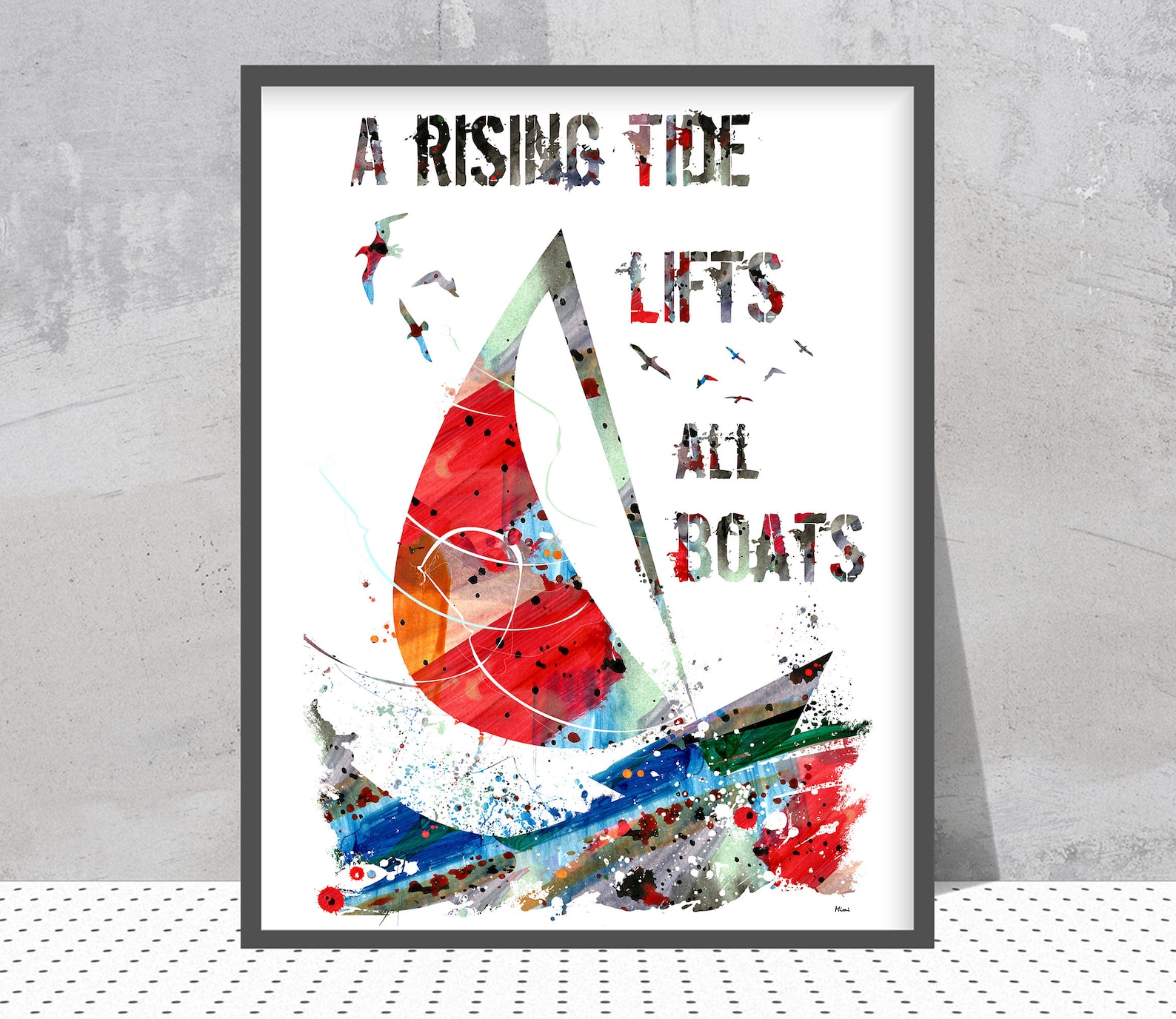 A Rising Tide Lifts All Boats Print, A Rising Tide Quote Watercolor ...