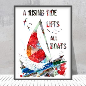 A Rising Tide Lifts All Boats Print, A Rising Tide Quote Watercolor ...
