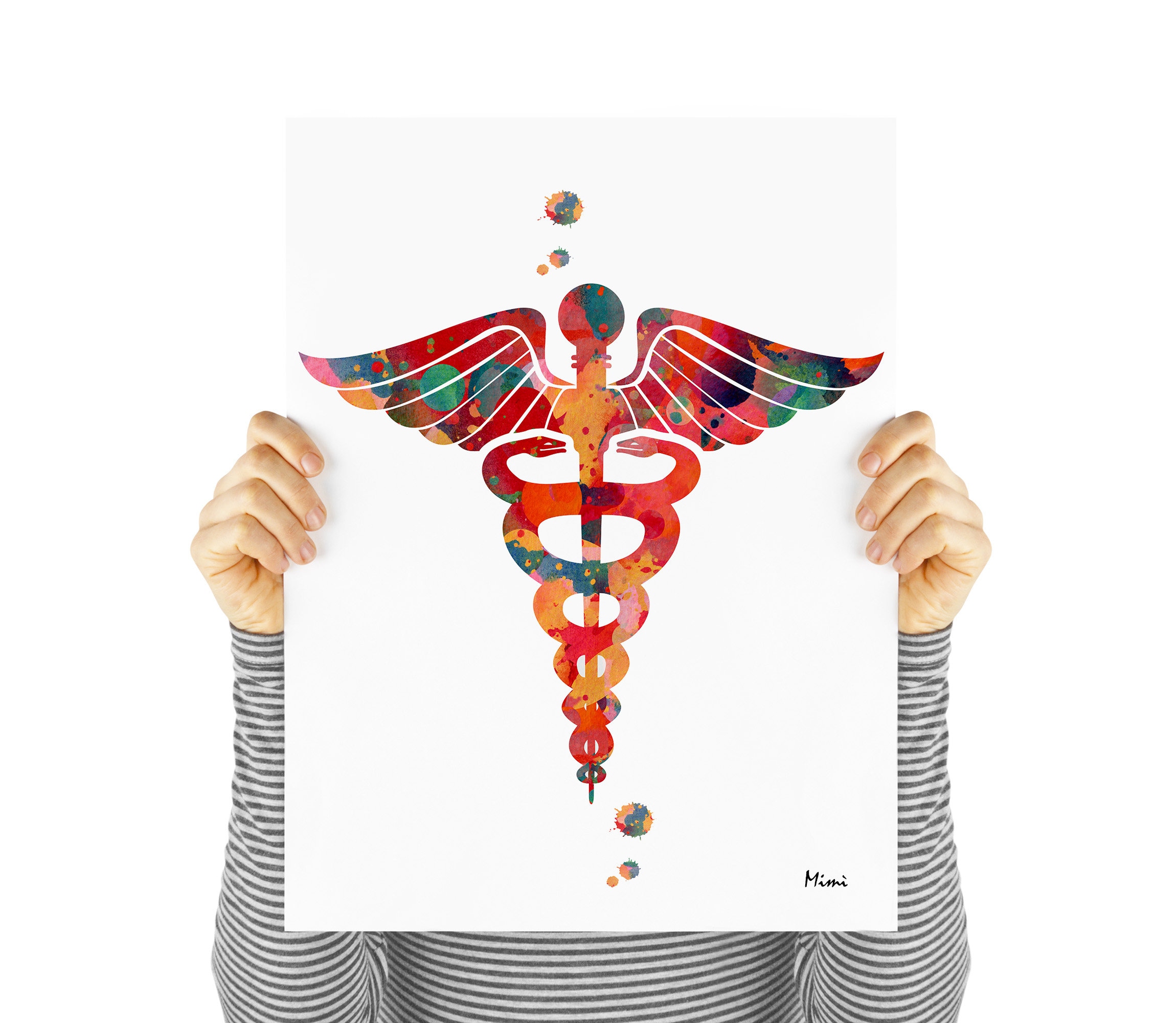 Medicine symbol Caduceus watercolor print caduceus poster, medical art ...