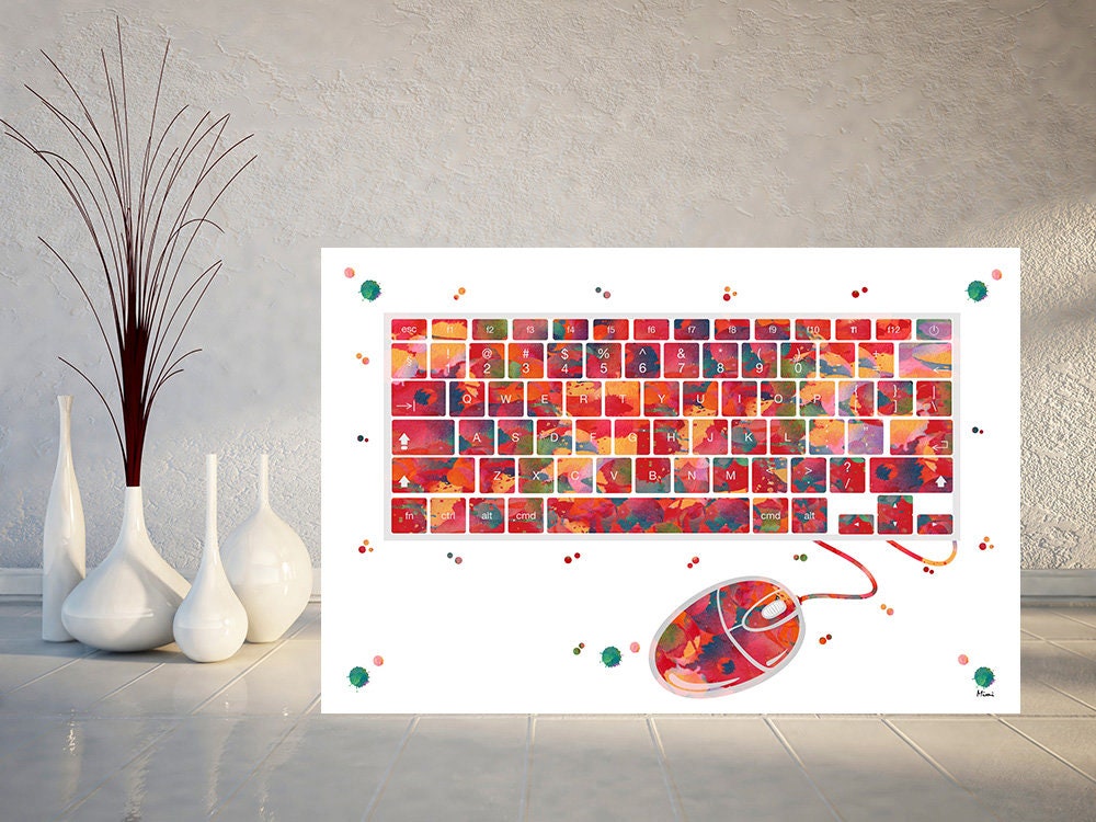 Computer Keyboard Watercolor Print Hi-tech Print Computer - Etsy