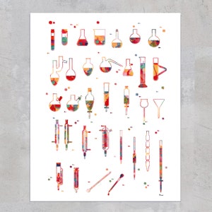 Chemical Tools Watercolor Print Chemistry Lab Glassware Equipment ...
