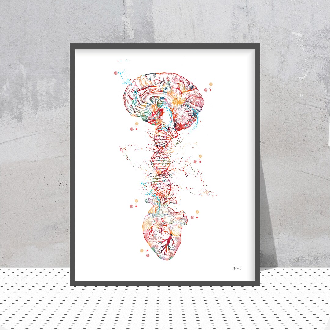 Brain Heart Print Abstract Science Art DNA Brain Heart Watercolor Print ...