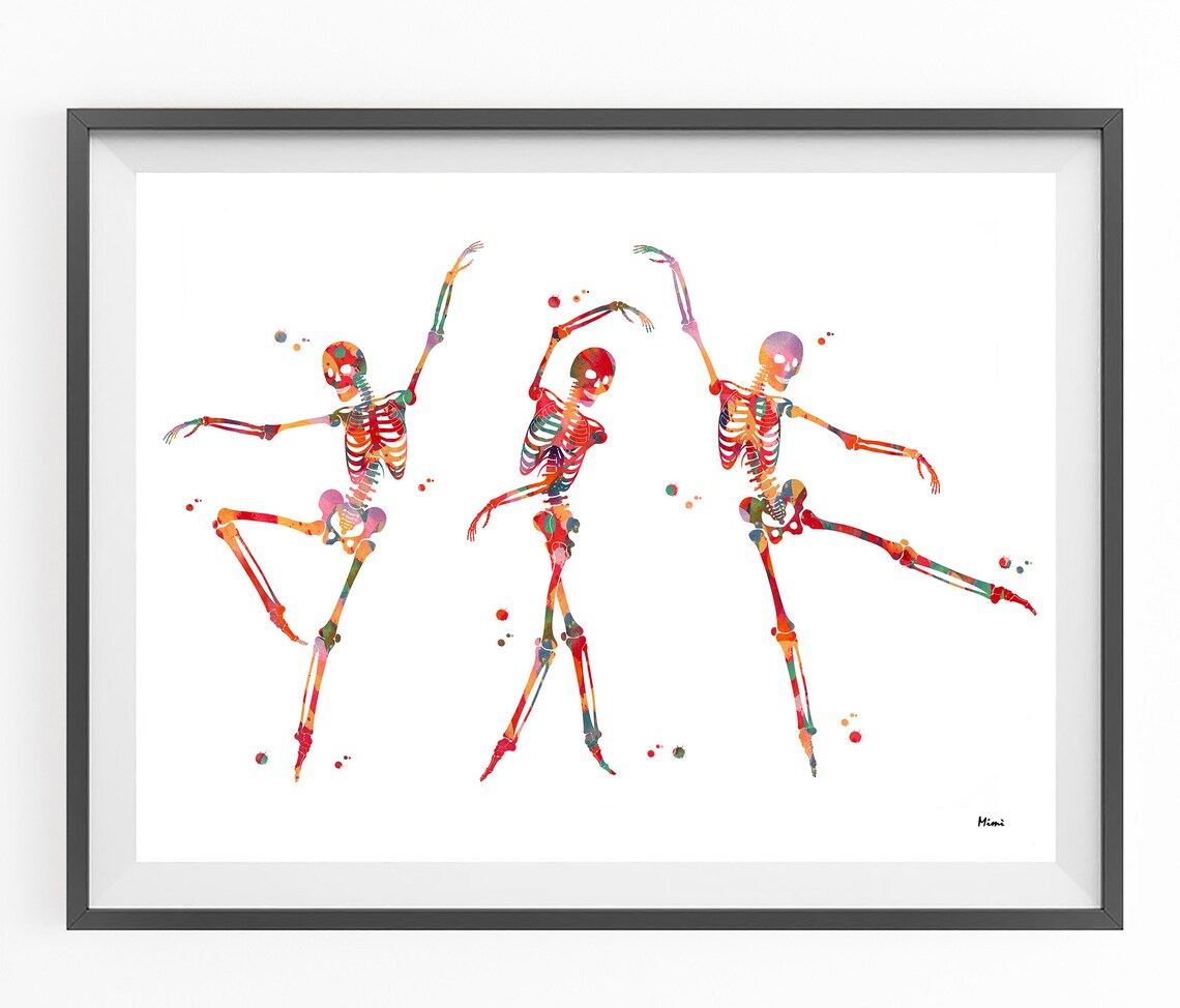 Dancing Skeletons Watercolor Print, Anatomy Ballet Art - Etsy