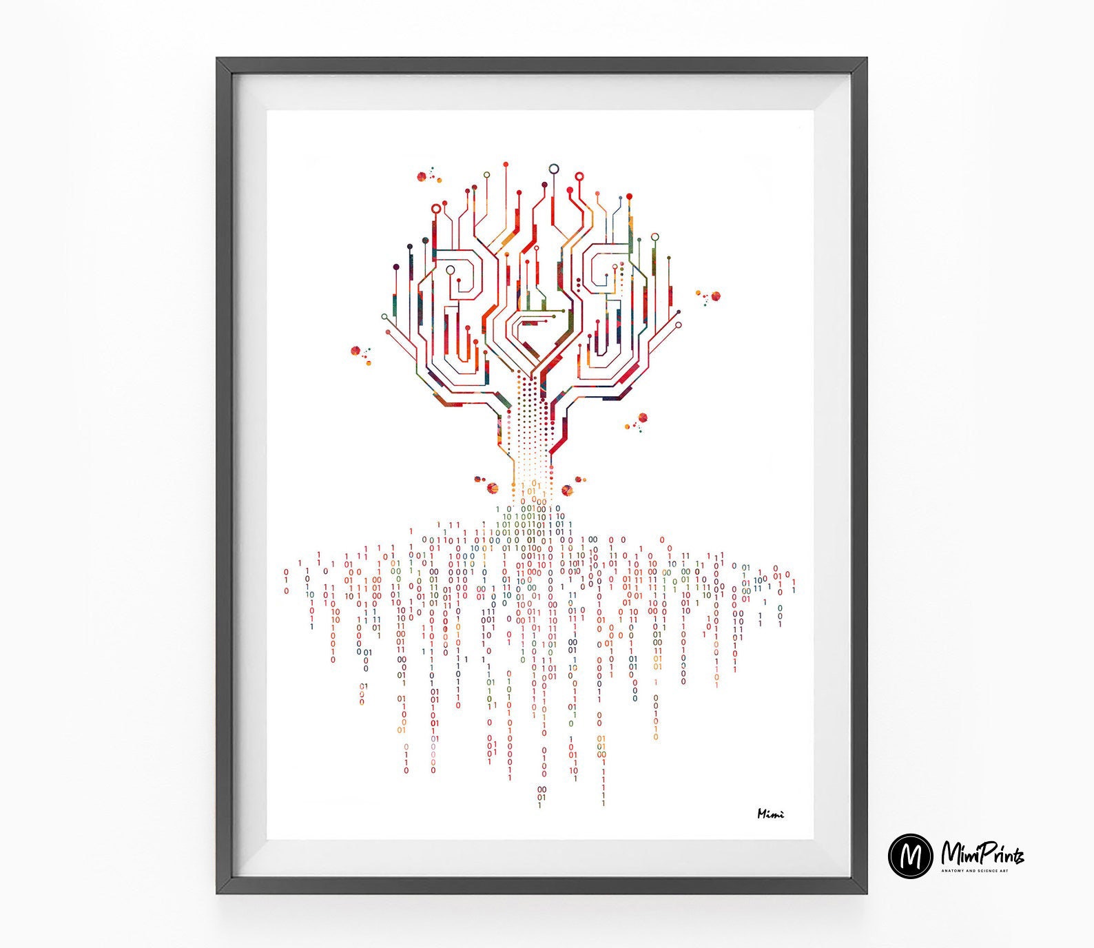 Abstract Tree With Binary Code Roots Watercolor Print Computer - Etsy