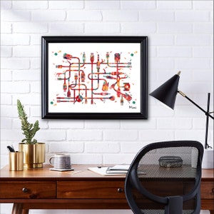 Computer Network Science Art Print Plugs and Wires Watercolor Poster PC ...