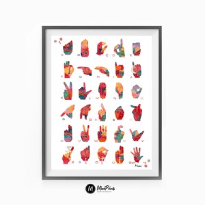 European Sign Language Alphabet Watercolor Print Audiology Art Sign ...