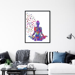 Yoga Meditation Watercolor Print Woman in Yoga Position Poster Yoga ...