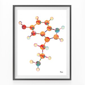 Serotonin Molecule Science Art Print Serotonin Formula Watercolor ...