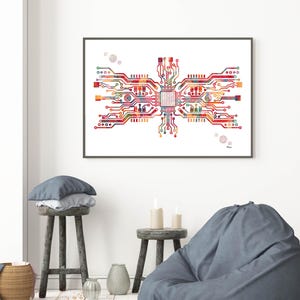 Computer Board Print Information Technology Watercolor Circuit Board ...