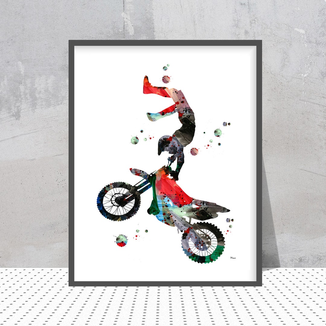 Motocross Rider Print Motocross Sport Watercolor Dirt Biker Giclee ...