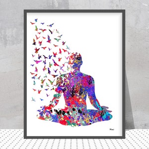 Yoga Meditation Watercolor Print Man in Yoga Position Poster Colorful ...