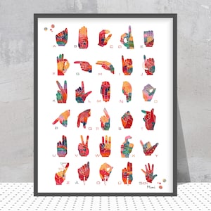 European Sign Language Alphabet Watercolor Print Audiology Art Sign ...