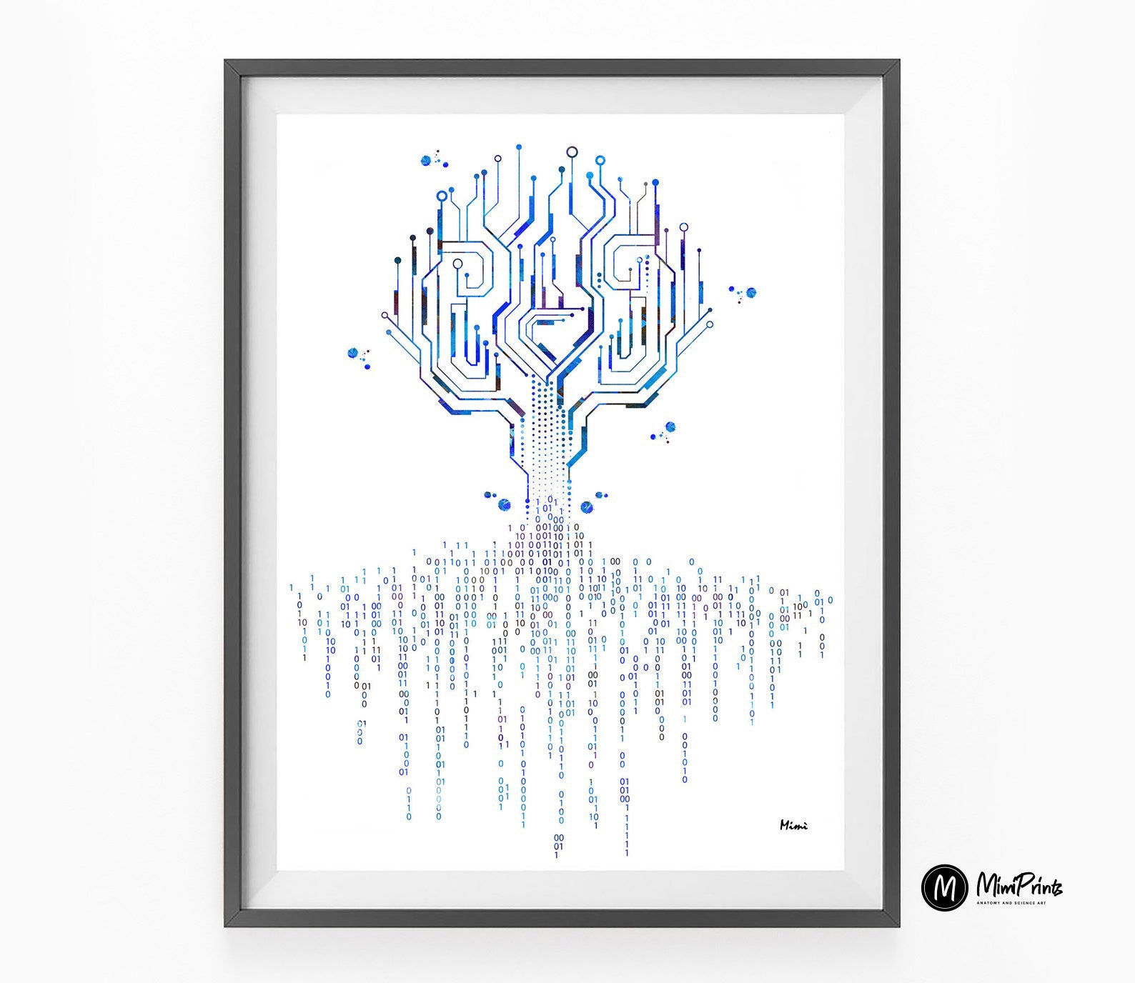 Abstract Tree With Binary Code Roots Watercolor Print Computer - Etsy