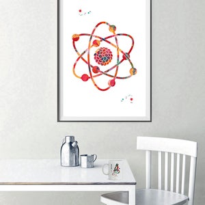 Atom Watercolor Print Science Art Poster Nuclear Model | Etsy