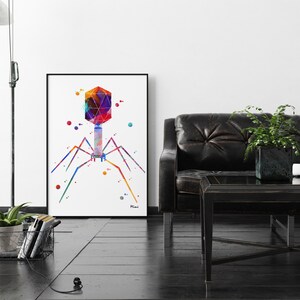 Bacteriophage Print Phage Watercolor Bacterial Virus Poster Cytology ...