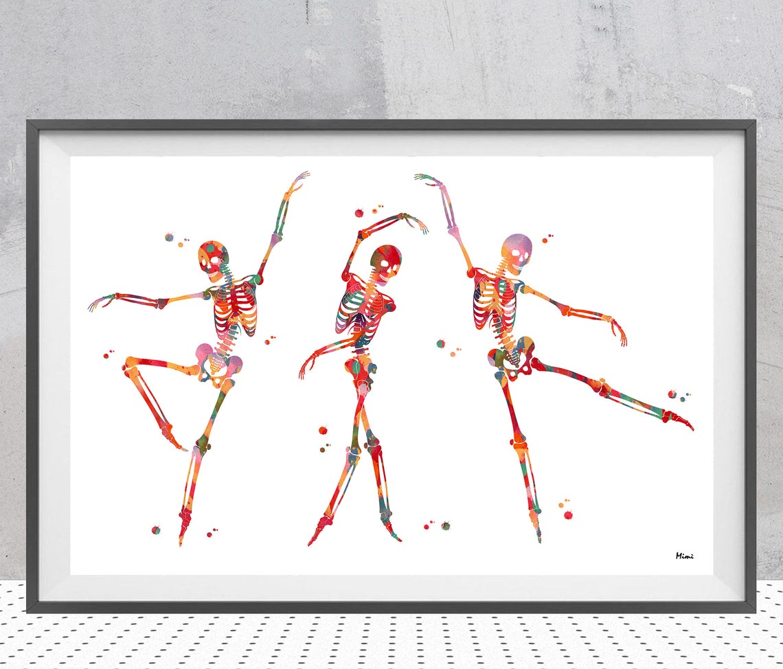 Dancing Skeletons Watercolor Print, Anatomy Ballet Art - Etsy