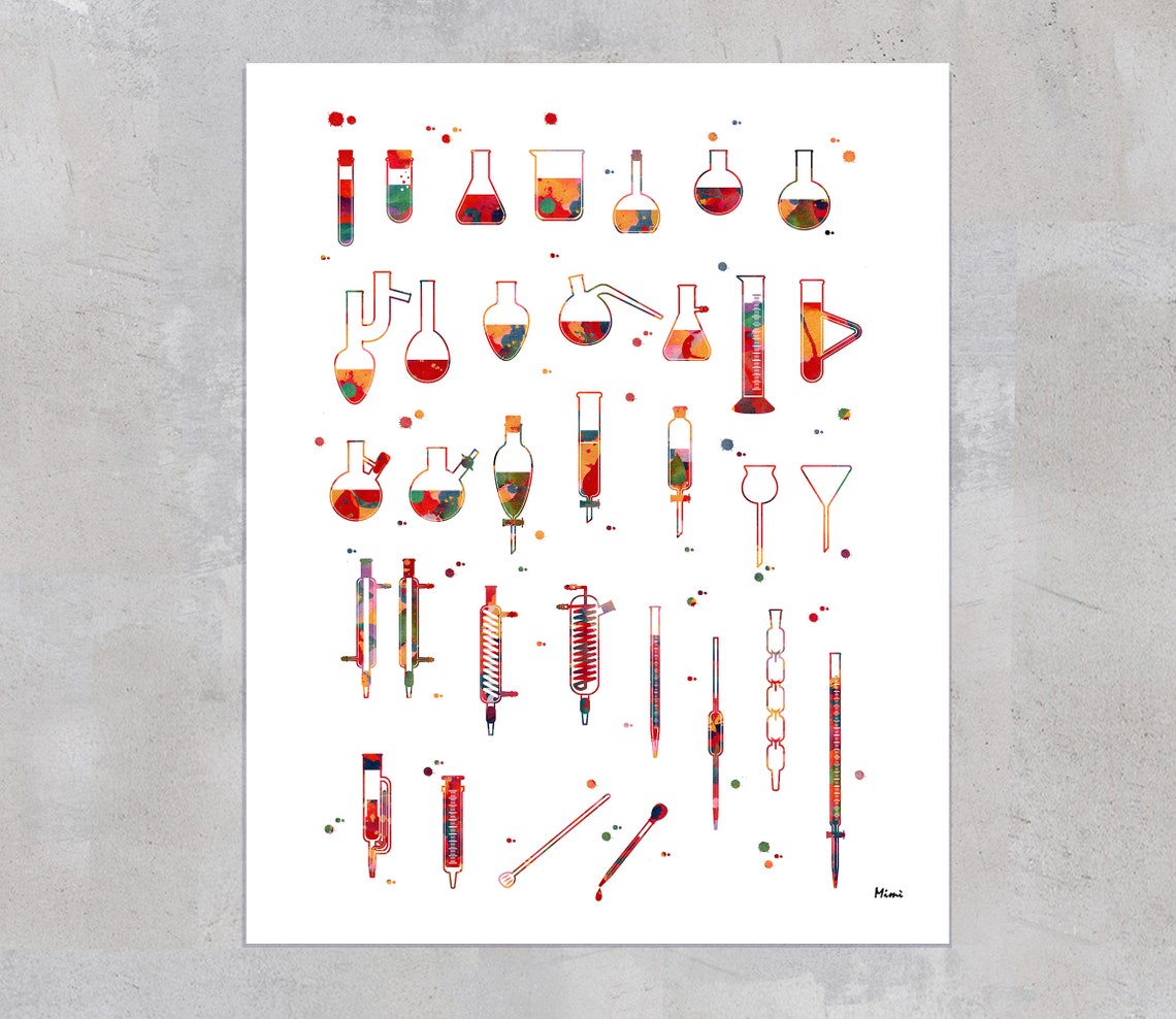 Chemical Tools Watercolor Print Chemistry Lab Glassware | Etsy