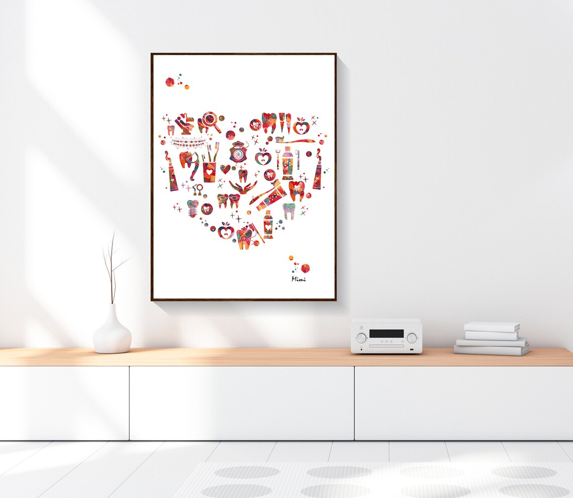 Dentist Profession Print Dental Heart Poster Oral Health Symbol Poster ...