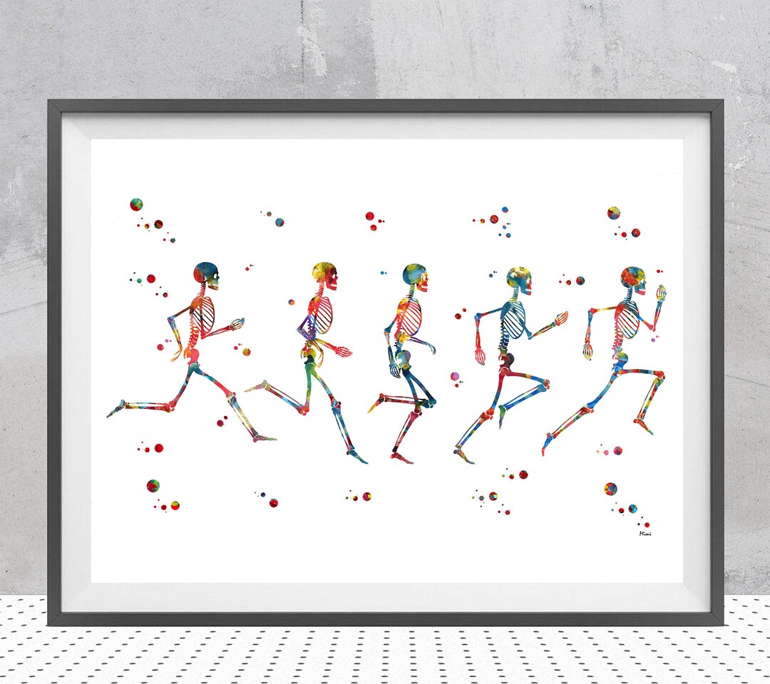 Running Skeletons Print Run Phases Anatomy Watercolor Human Body ...