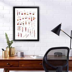 Chemical Tools Watercolor Print Chemistry Lab Glassware Equipment ...