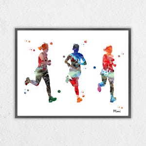 Running Girls Watercolor Print, Three Friends Out for a Run - Etsy