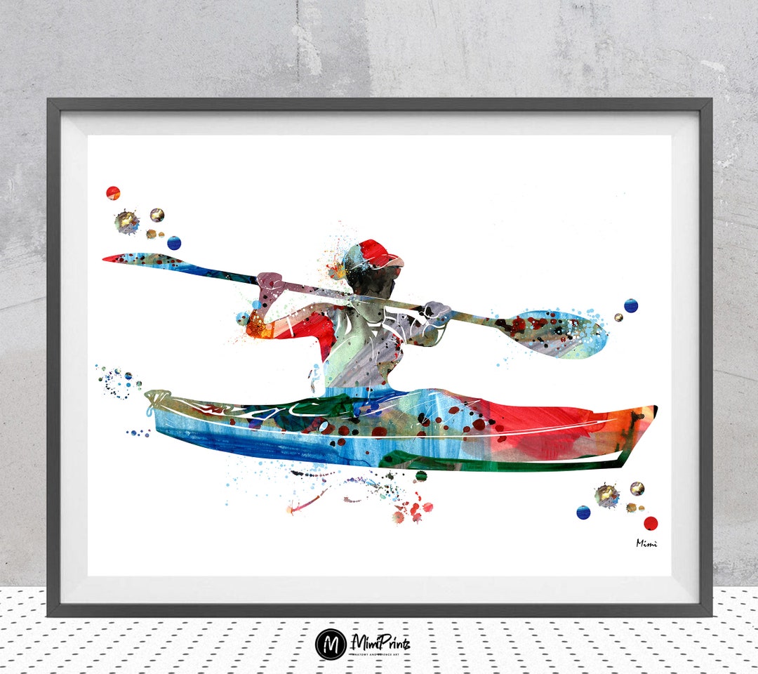Kayaking Print Girl Paddling a Kajak Personalizable Print Canoeing ...