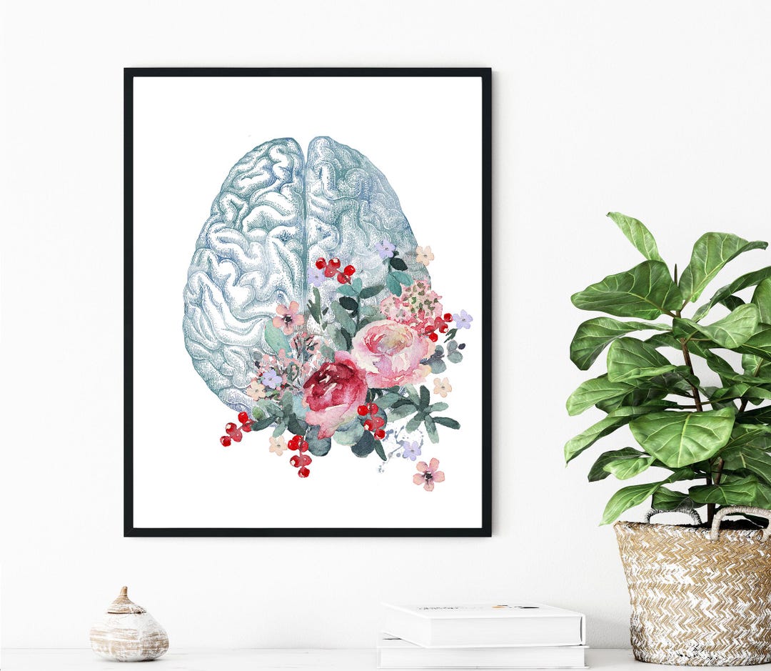 Floral Brain Anatomy Print Human Anatomical Brain in Pastel and Sage ...