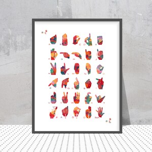 European Sign Language Alphabet Watercolor Print Audiology Art Sign ...