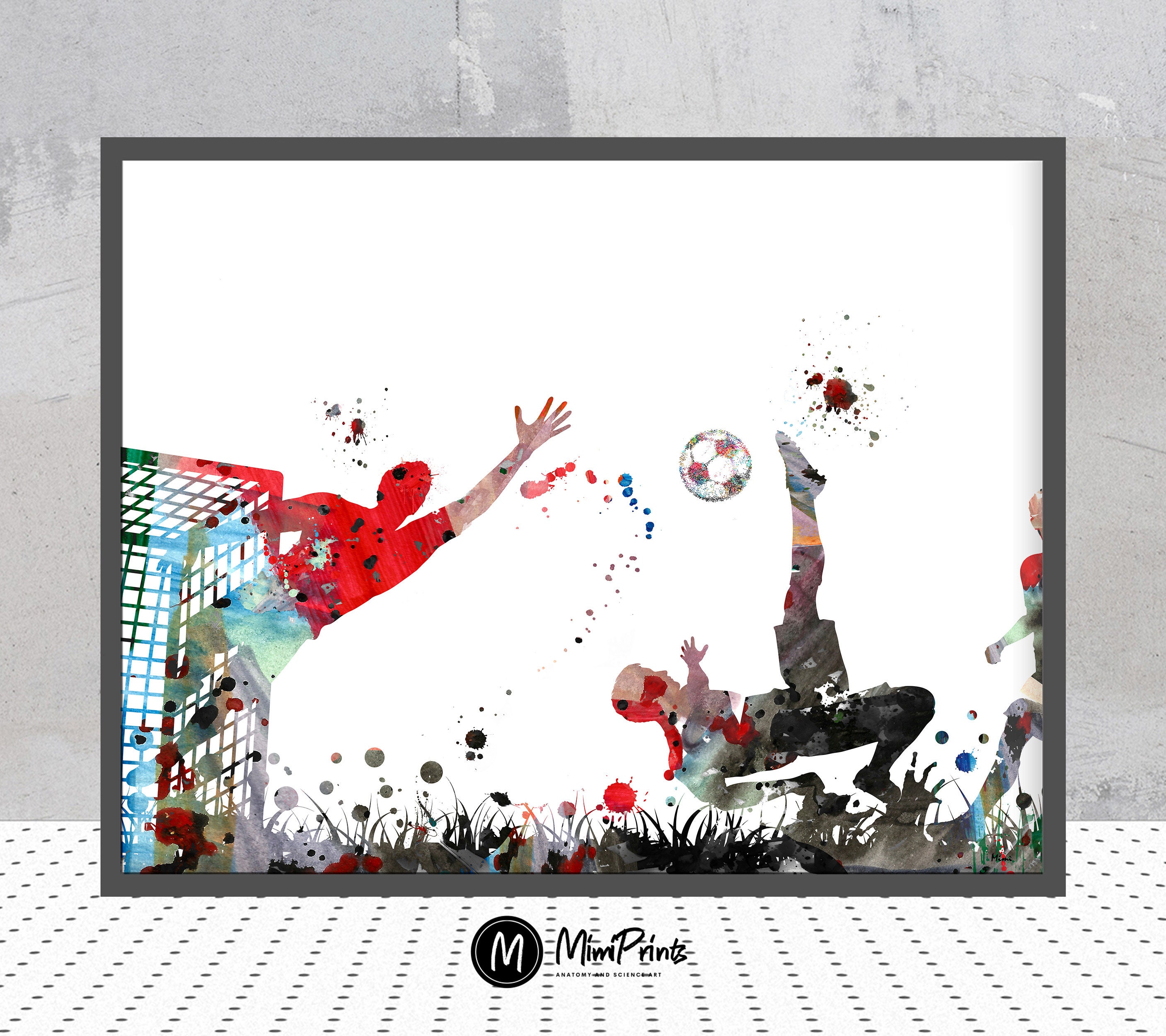 Football Match Watercolor Print Poster Soccer Player Shooting | Etsy