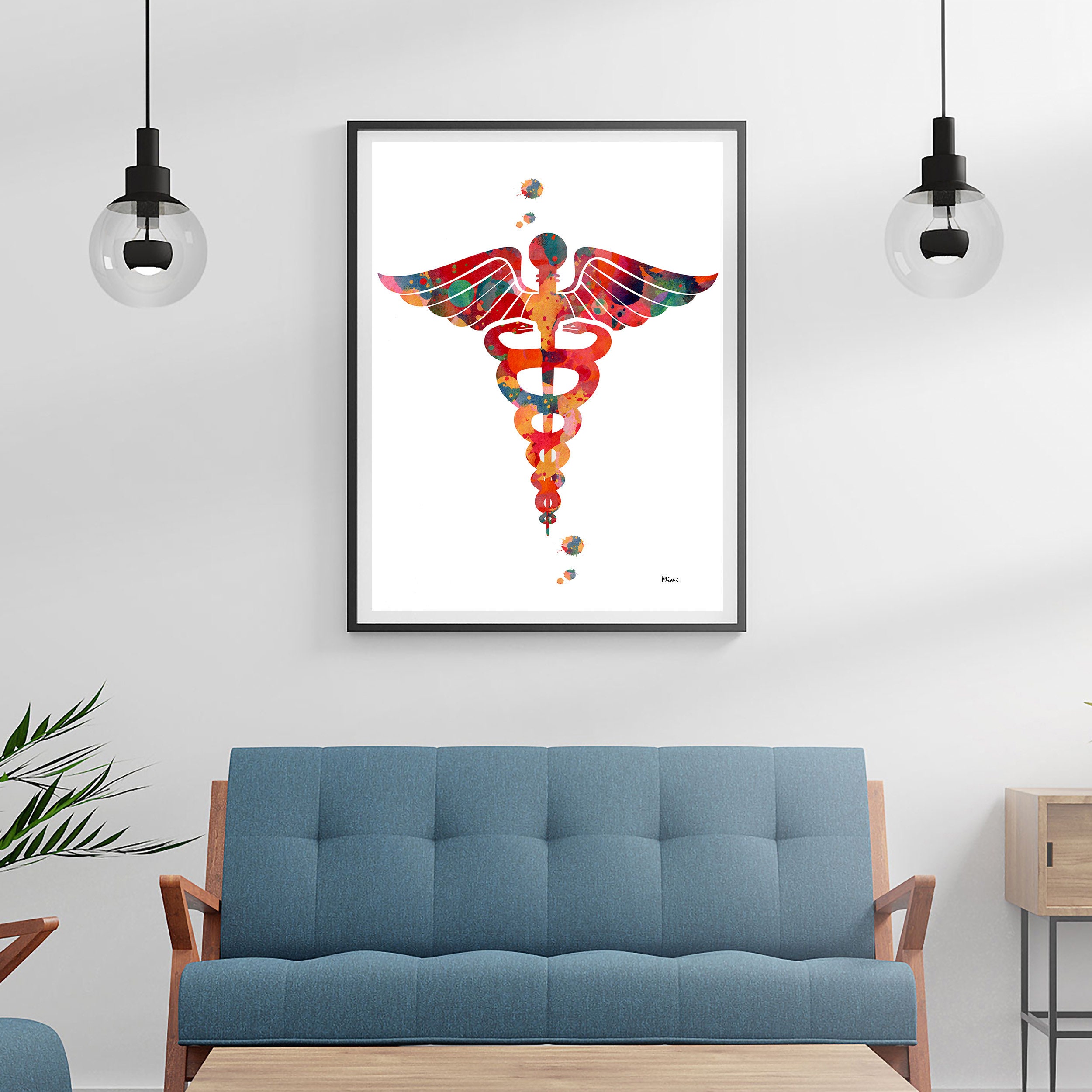 Medicine symbol Caduceus watercolor print caduceus poster, medical art ...