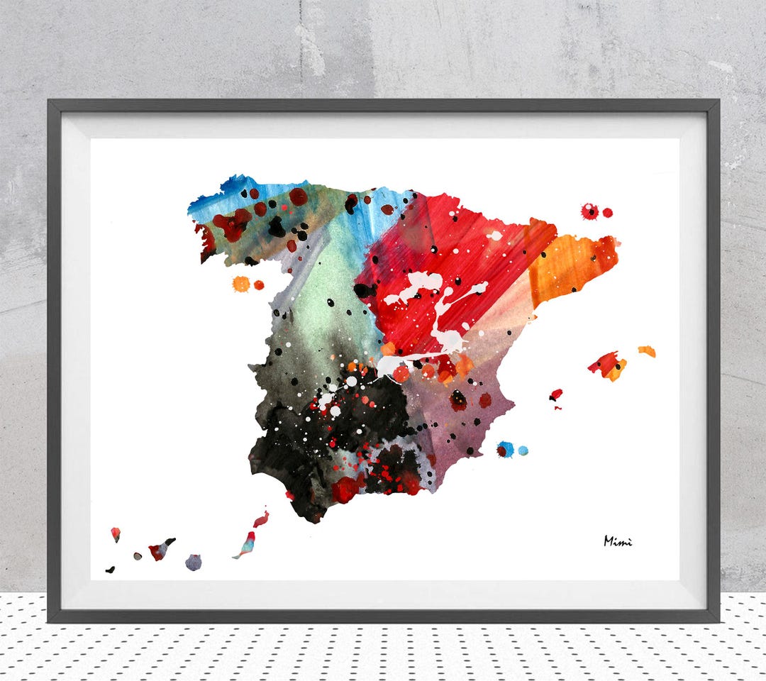 Spain Watercolor Map Colorful Spain Map Print Housewarming Gift Spain ...