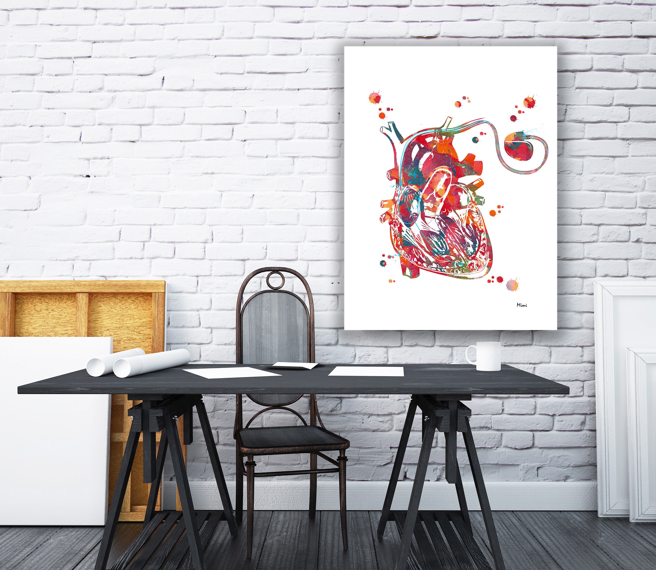 Heart Pacemaker Watercolor Print Anatomy Art Cardiac External Pacemaker ...
