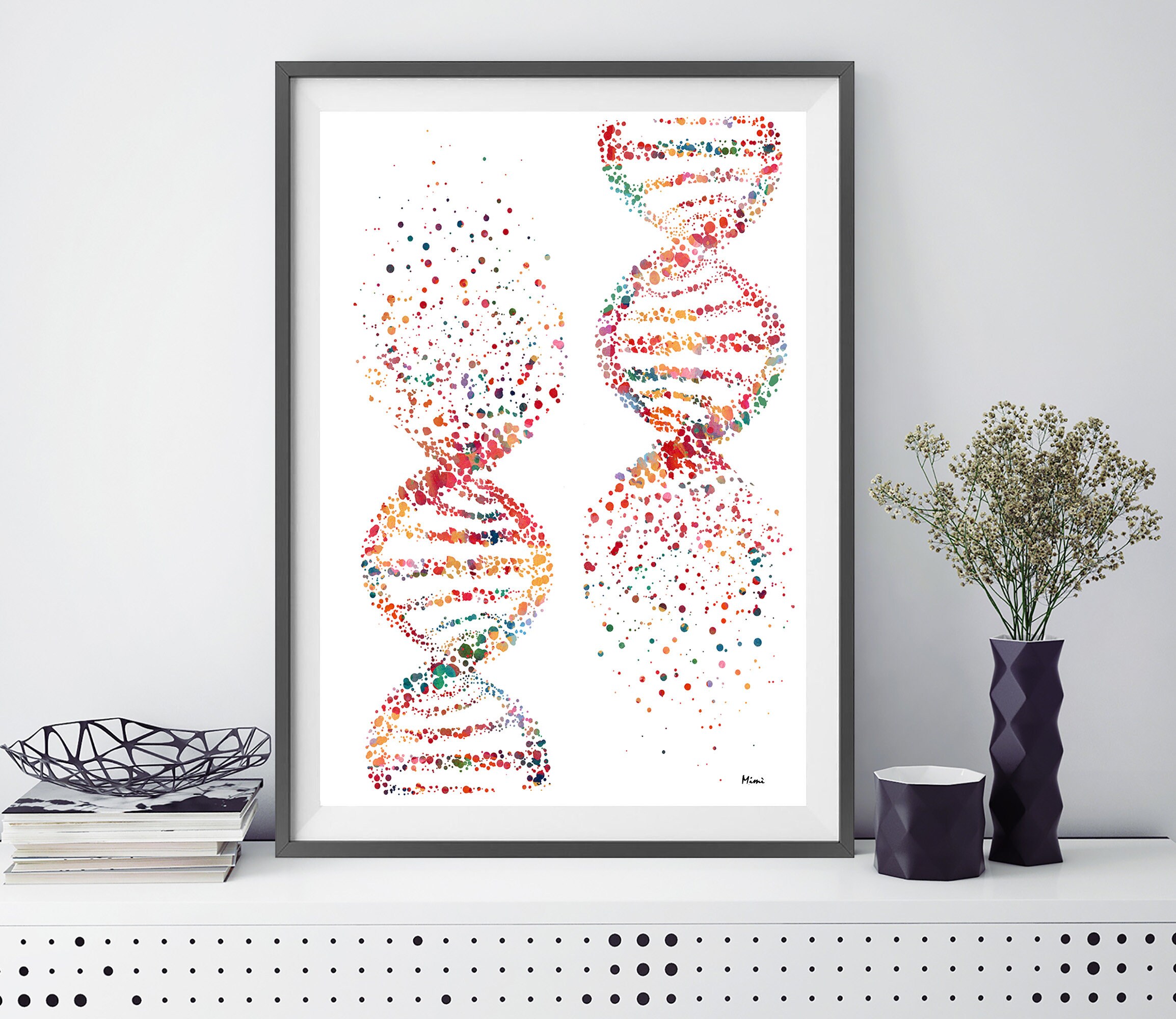 DNA Molecule Art Print Dna Double Helix Genetic Watercolor Print Dna ...