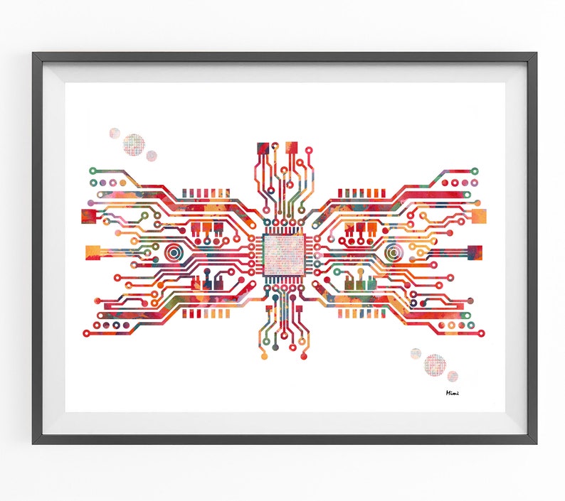 Computer Board Print Information Technology Watercolor Circuit Board ...