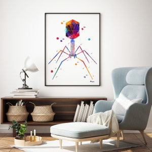 Bacteriophage Art Print Science Art Phage Watercolor Print Bacterial ...