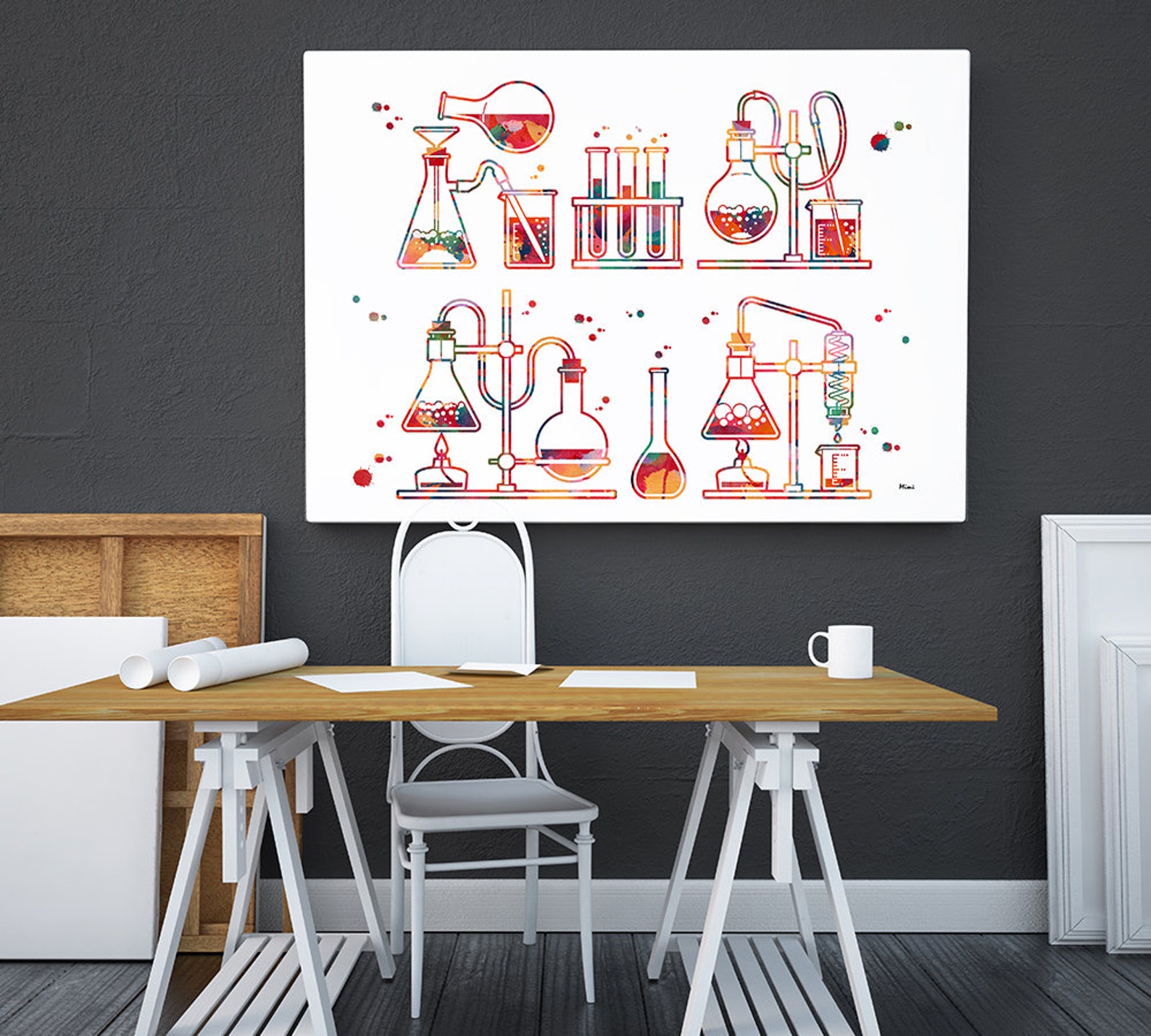 Chemistry Lab Watercolor Print Test Tubes and Flasks Chemical - Etsy