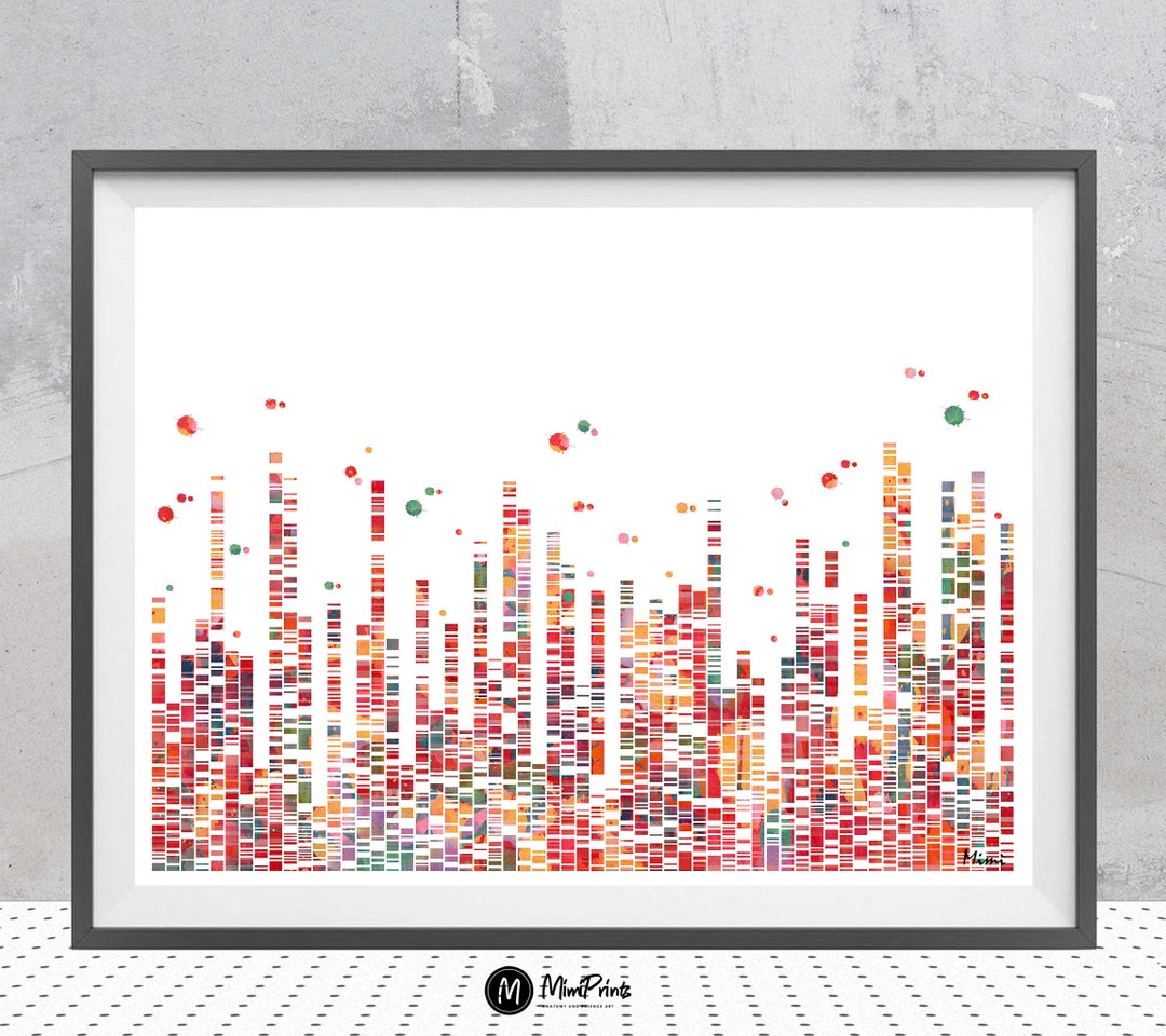 DNA Genome Map Science Print Colorful DNA Genome Sequencing Watercolor ...